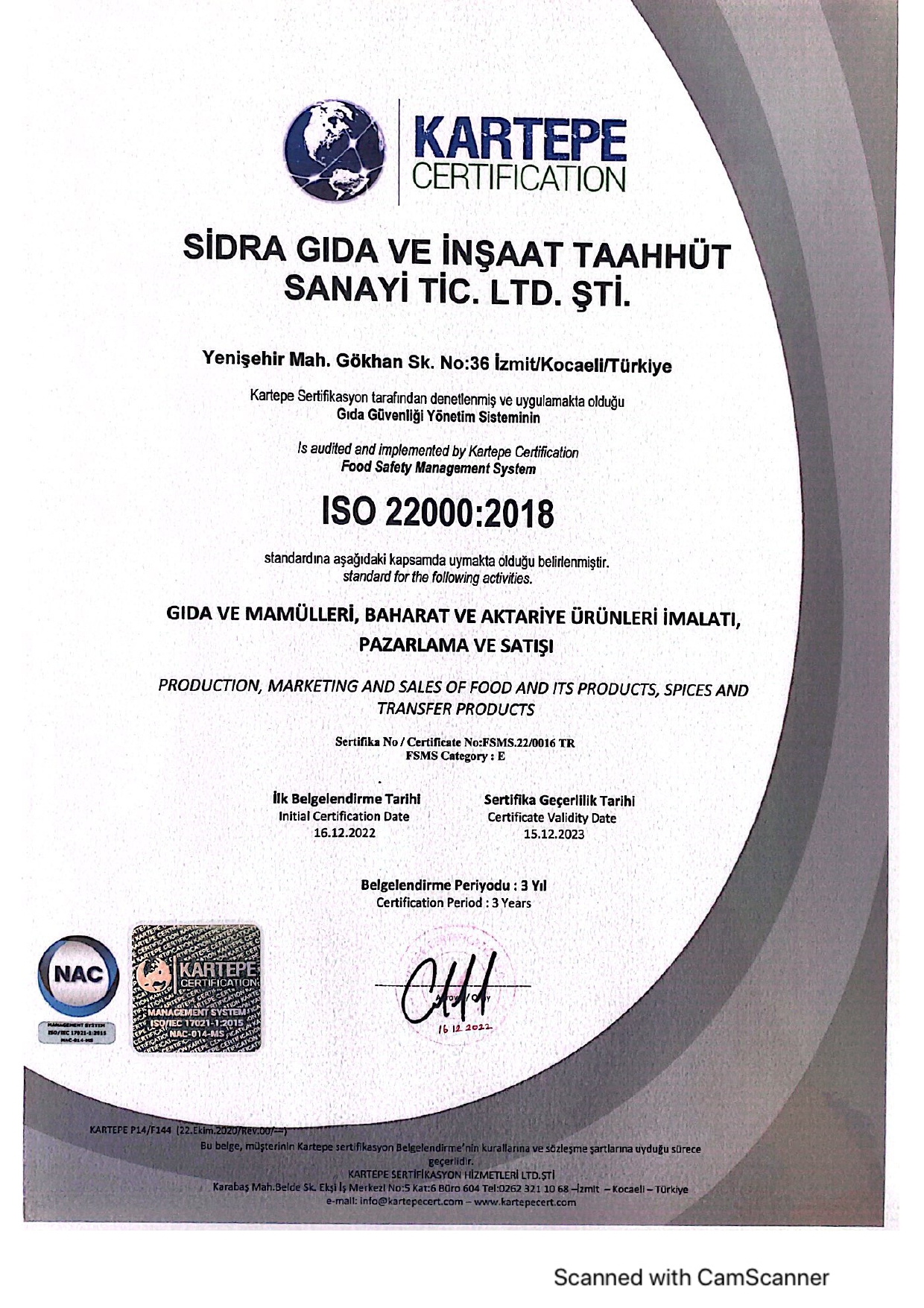 Kalite Belgelerimiz - Sidra Bitkisel Ürünler