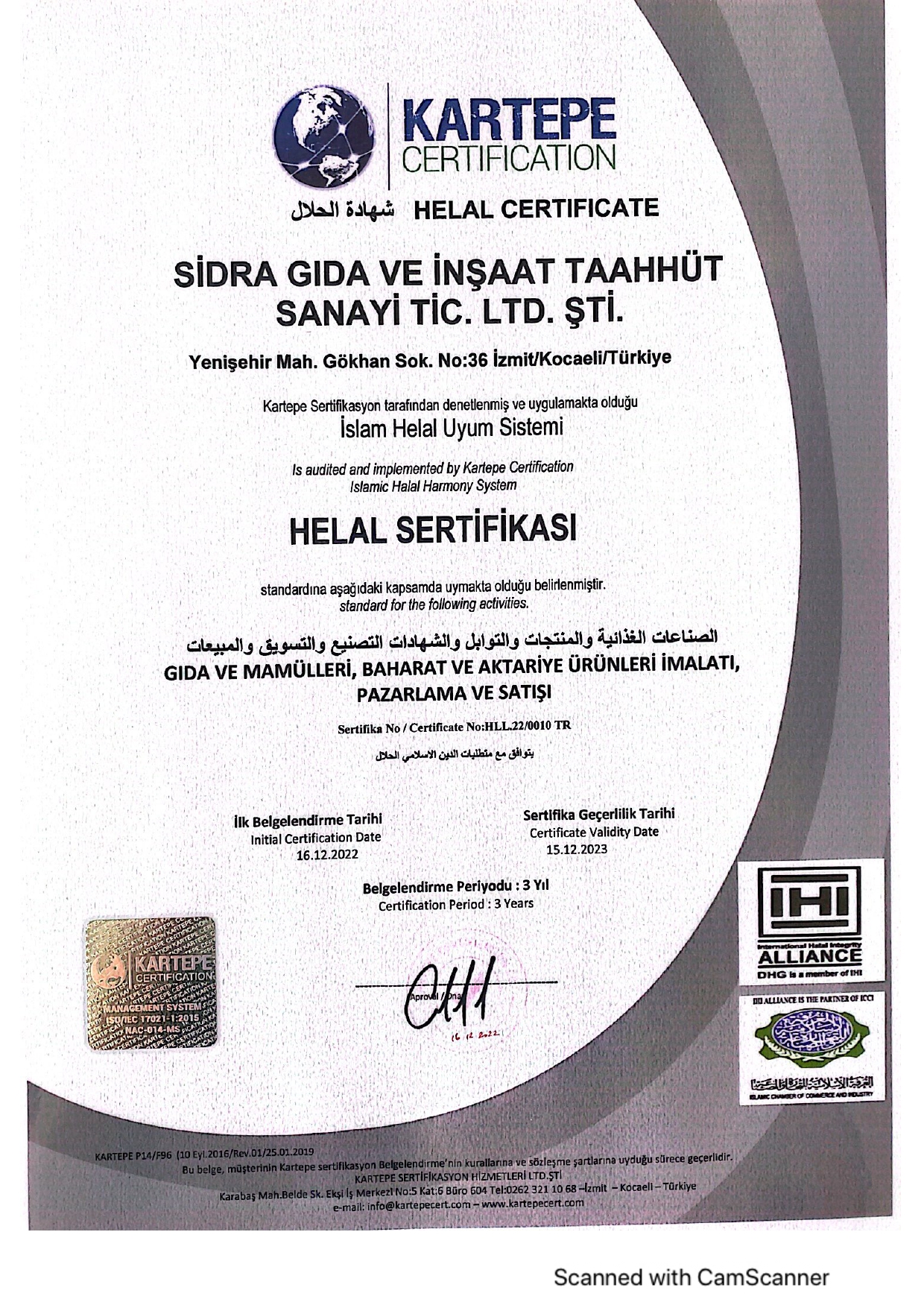 Kalite Belgelerimiz - Sidra Bitkisel Ürünler