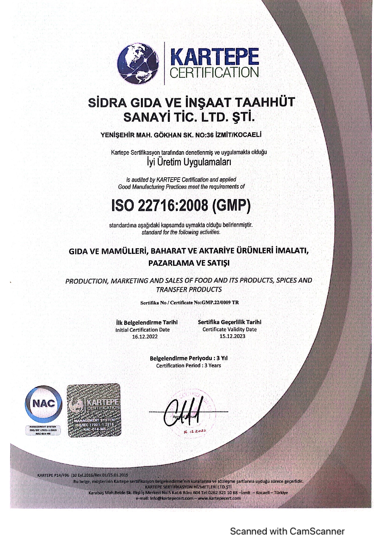 Kalite Belgelerimiz - Sidra Bitkisel Ürünler